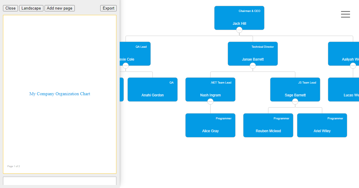 PDF Preview with Custom Pages - OrgChart JS