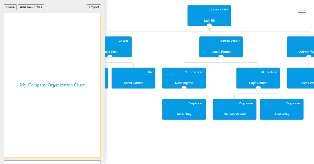 PNG Preview with Custom Pages - OrgChart JS