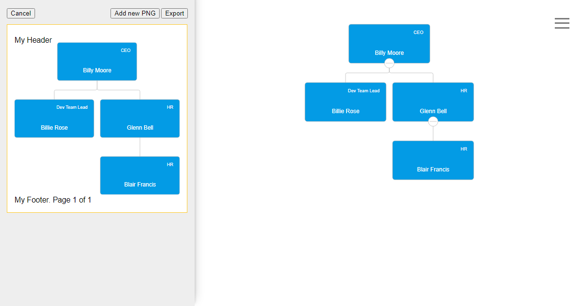 PNG Preview with Header and Footer - OrgChart JS